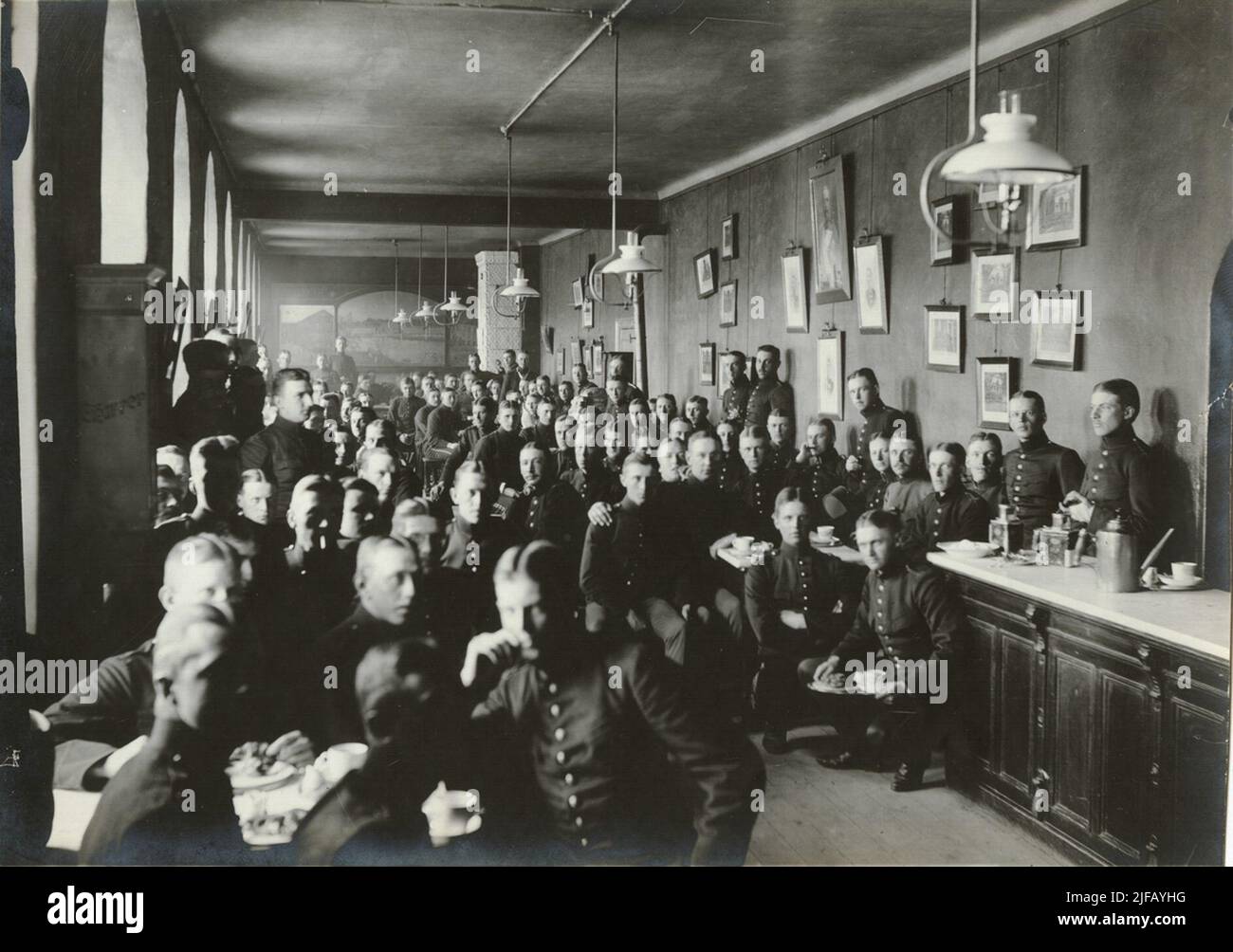 Interior from the war school Karlberg, cadets gathered for socializing ...