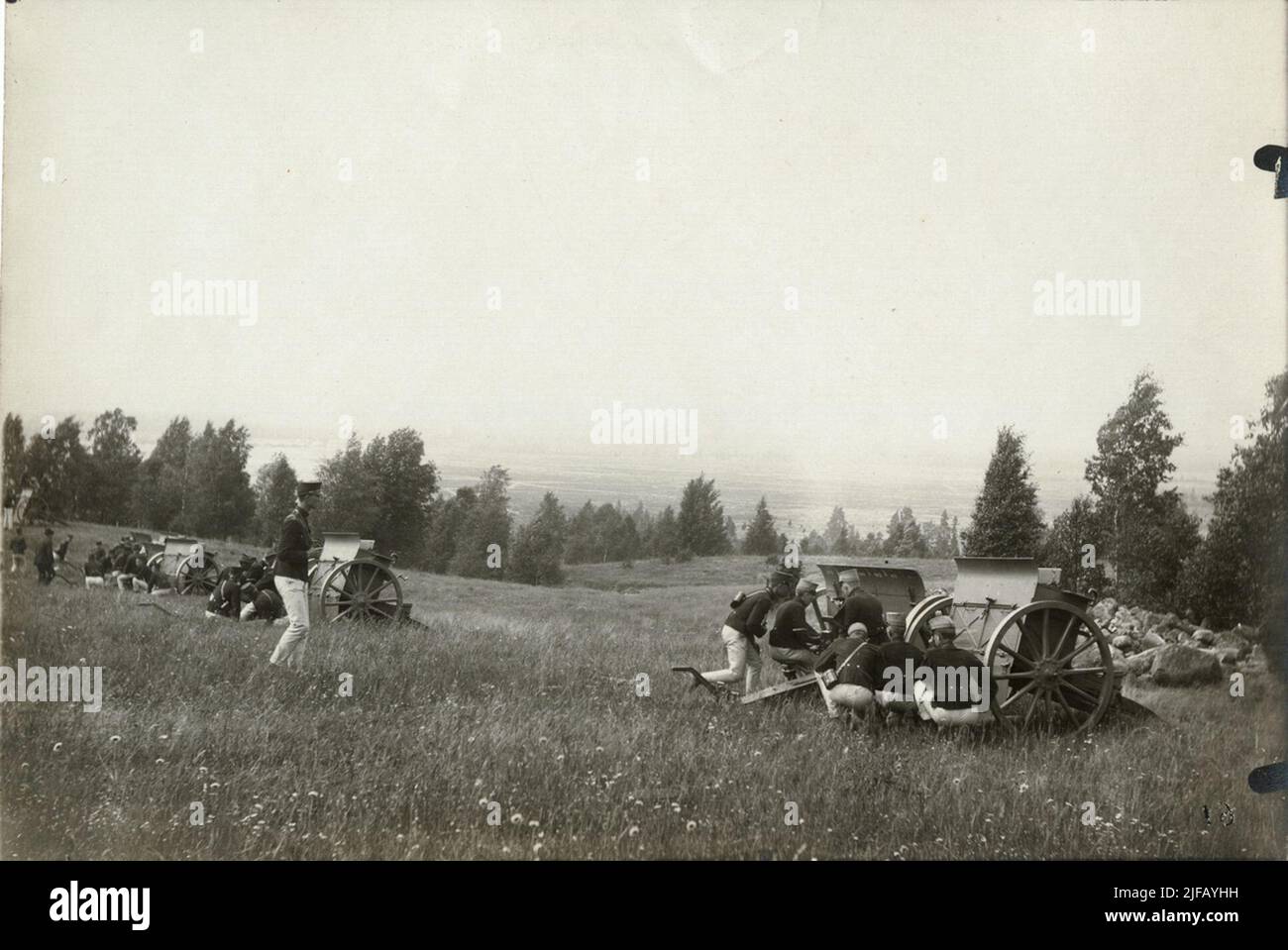 Cadets at the Karlberg war school in shooting exercise with cannon ...