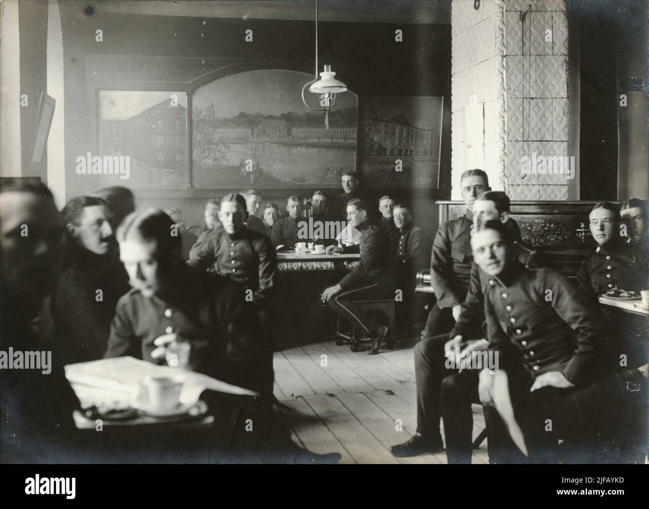 Interior from the war school Karlberg, cadets gathered for socializing ...