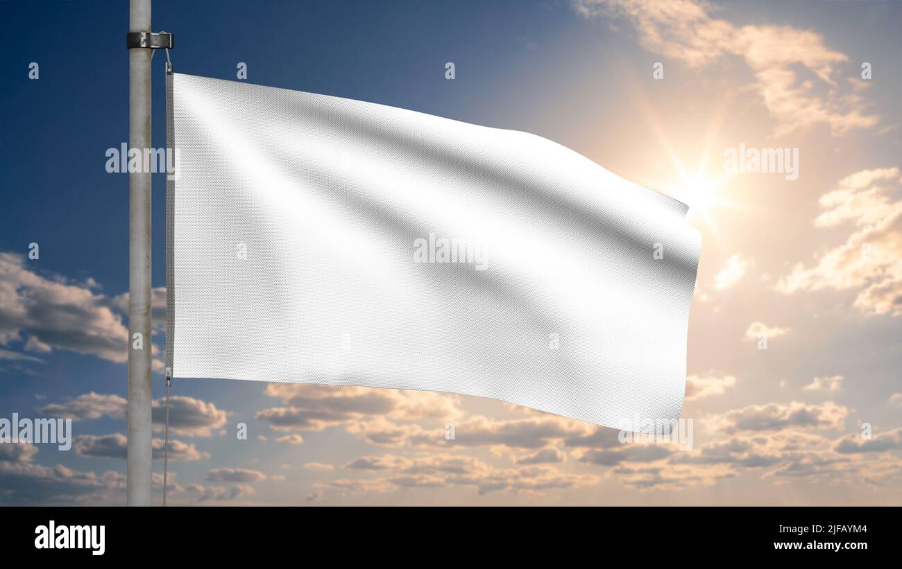 Flag mockup for you design with cumulus clouds sky and sun light summer ...
