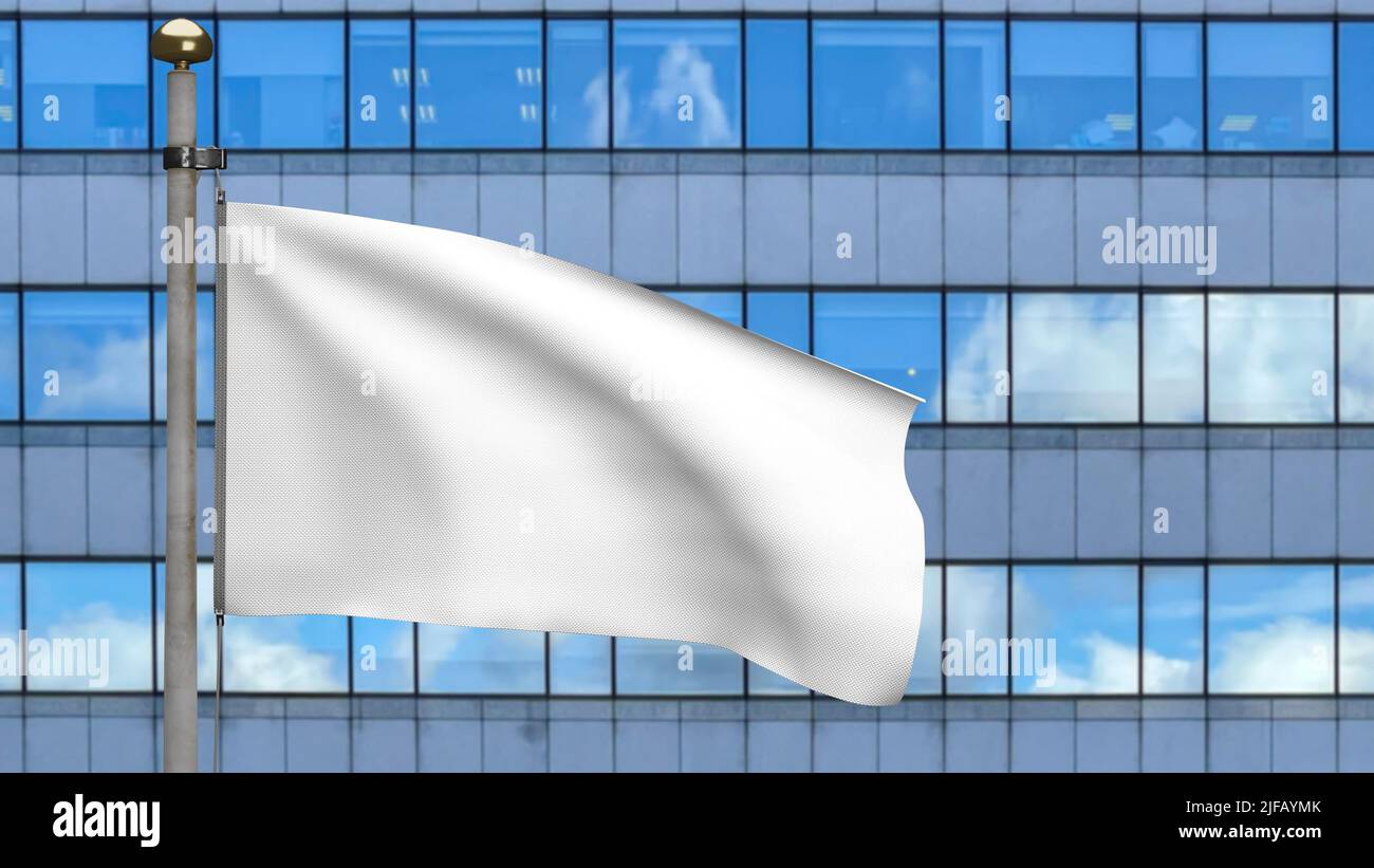 Flag mockup for you design with towering glass skyscraper in a modern ...