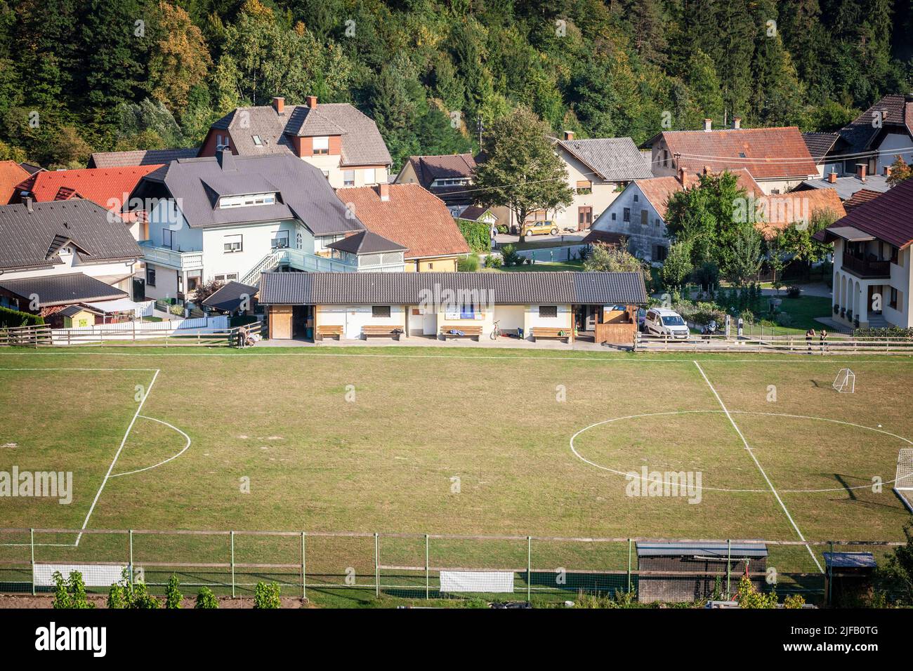Picture of a european football field from above, made of grass, in ...