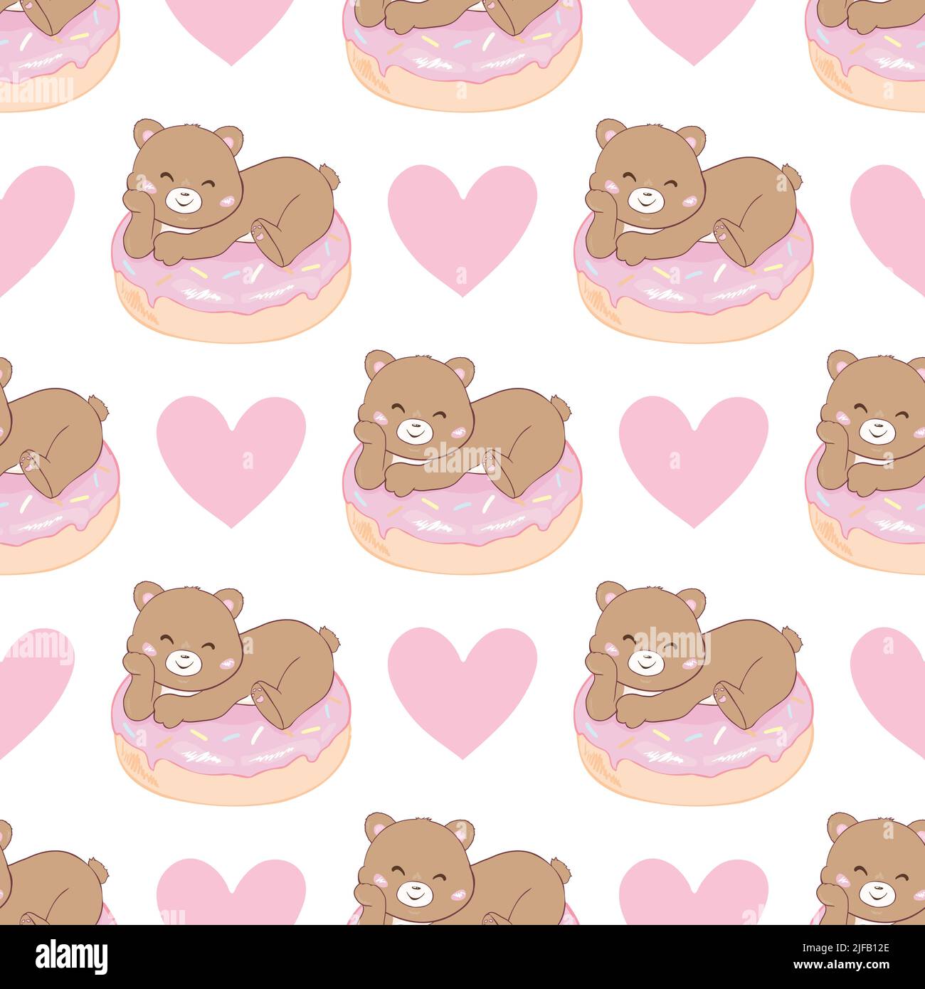 Seamless pattern with teddy bears, donuts. Hand draw lettering joy ...