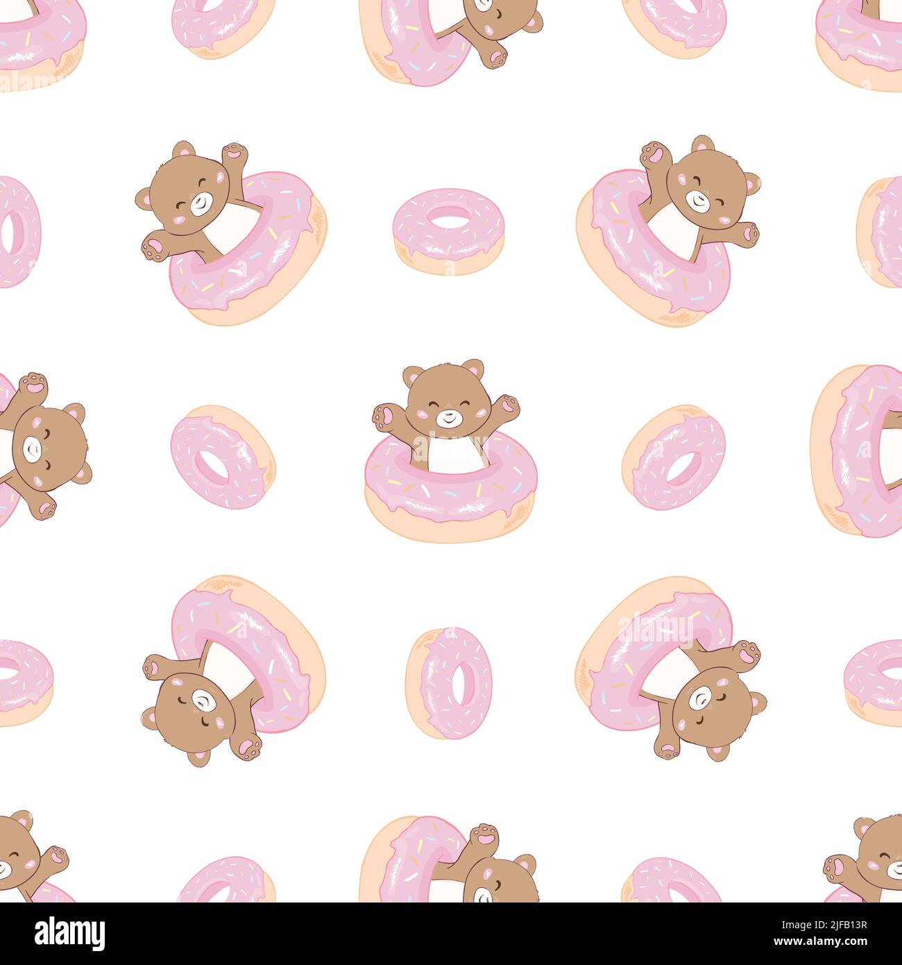 Seamless pattern with teddy bears, donuts. Hand draw lettering joy ...