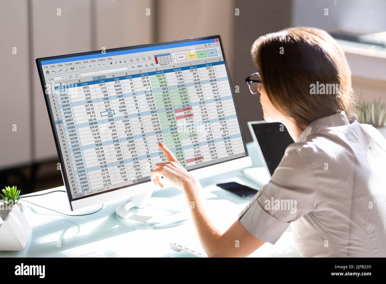 Electronic Spreadsheet On Analyst Auditor Computer Screen Stock Photo ...