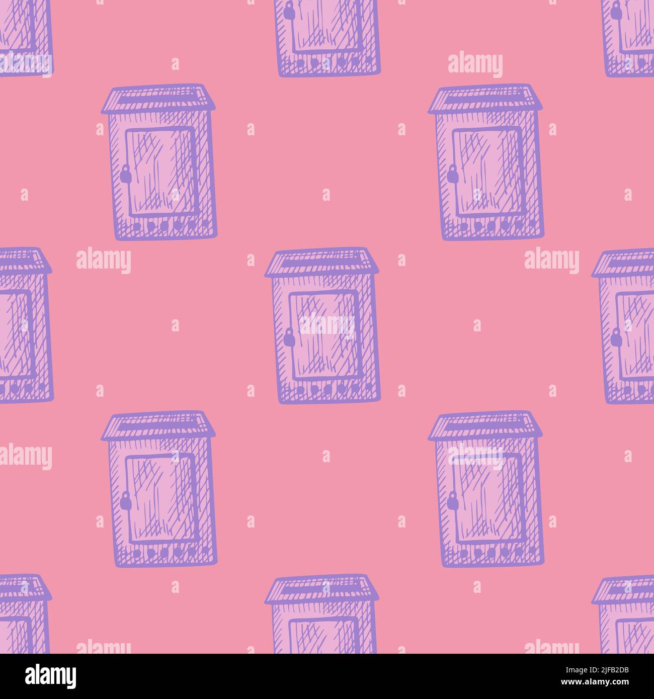 Mailbox engraved seamless pattern. Vintage letterbox in hand drawn ...
