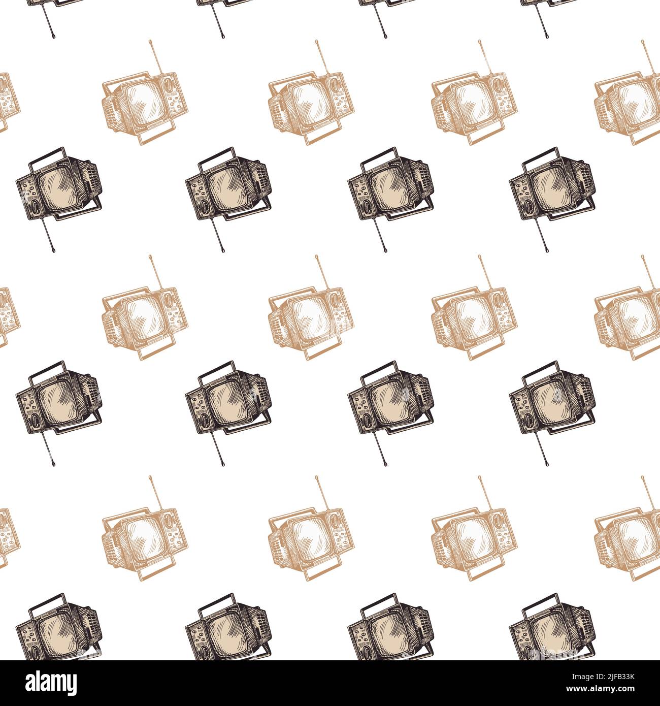 Retro TV engraved seamless pattern. Vintage television with antenna in ...