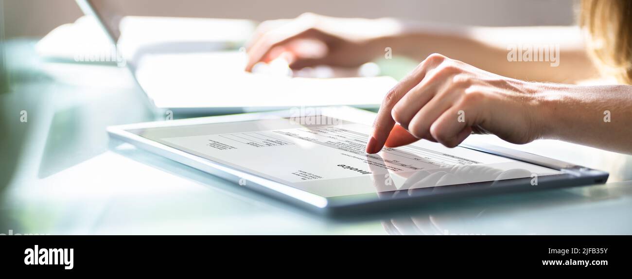 Digital Electronic Bill And Accountant E Invoice On Tablet Stock Photo ...