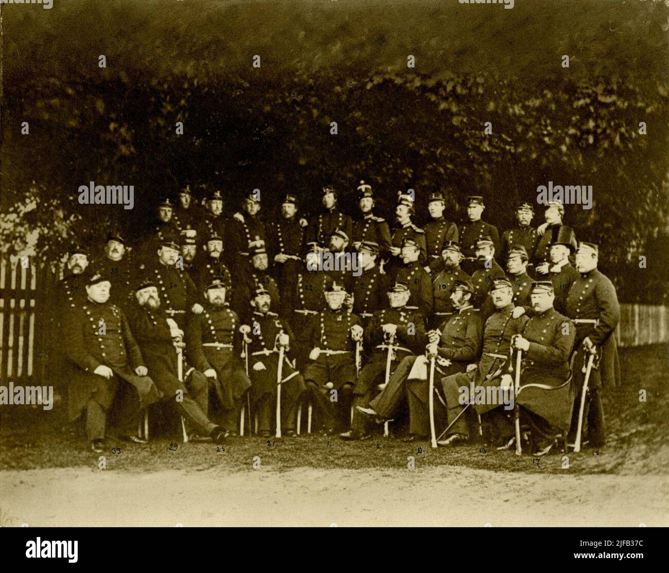 Group portrait of Västgöta Regiment's officer corps, 1864.For name, see ...