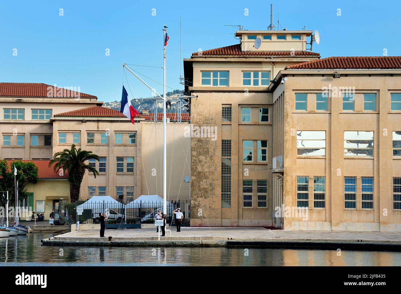 France, Var, Toulon, the naval base (Arsenal), the flag-raising ...