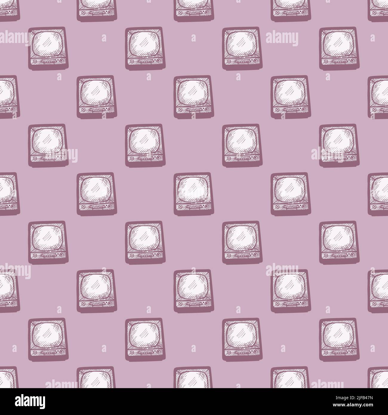 Retro TV engraved seamless pattern. Vintage television media equipment ...
