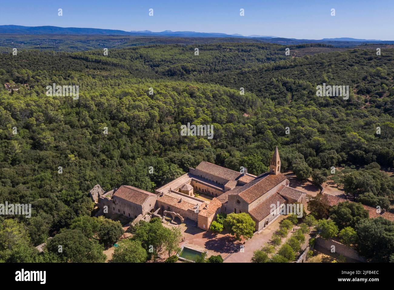France, Var (83), Le Thoronet, 12th century Cistercian abbey (aerial view Stock Photo - Alamy