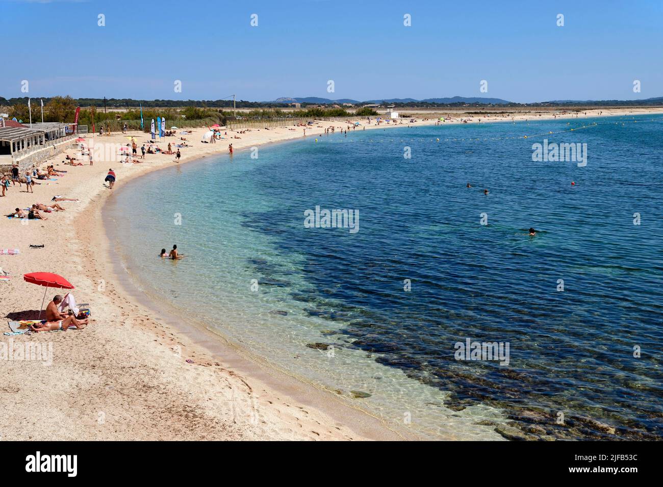 France, Var, Hyeres, Giens peninsula tombolo, Almanarre beach Stock ...