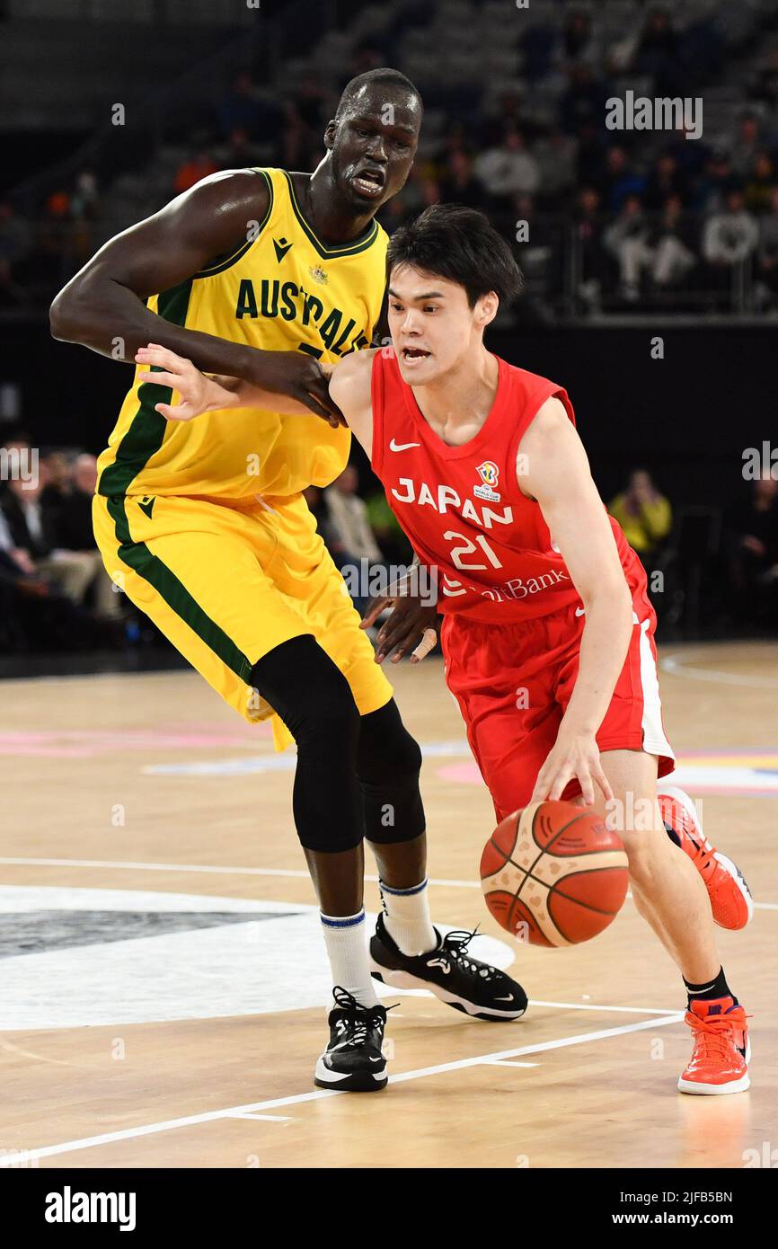 Melbourne, Australia. 1st July, 2022. Thon Maker (L) of Australia ...