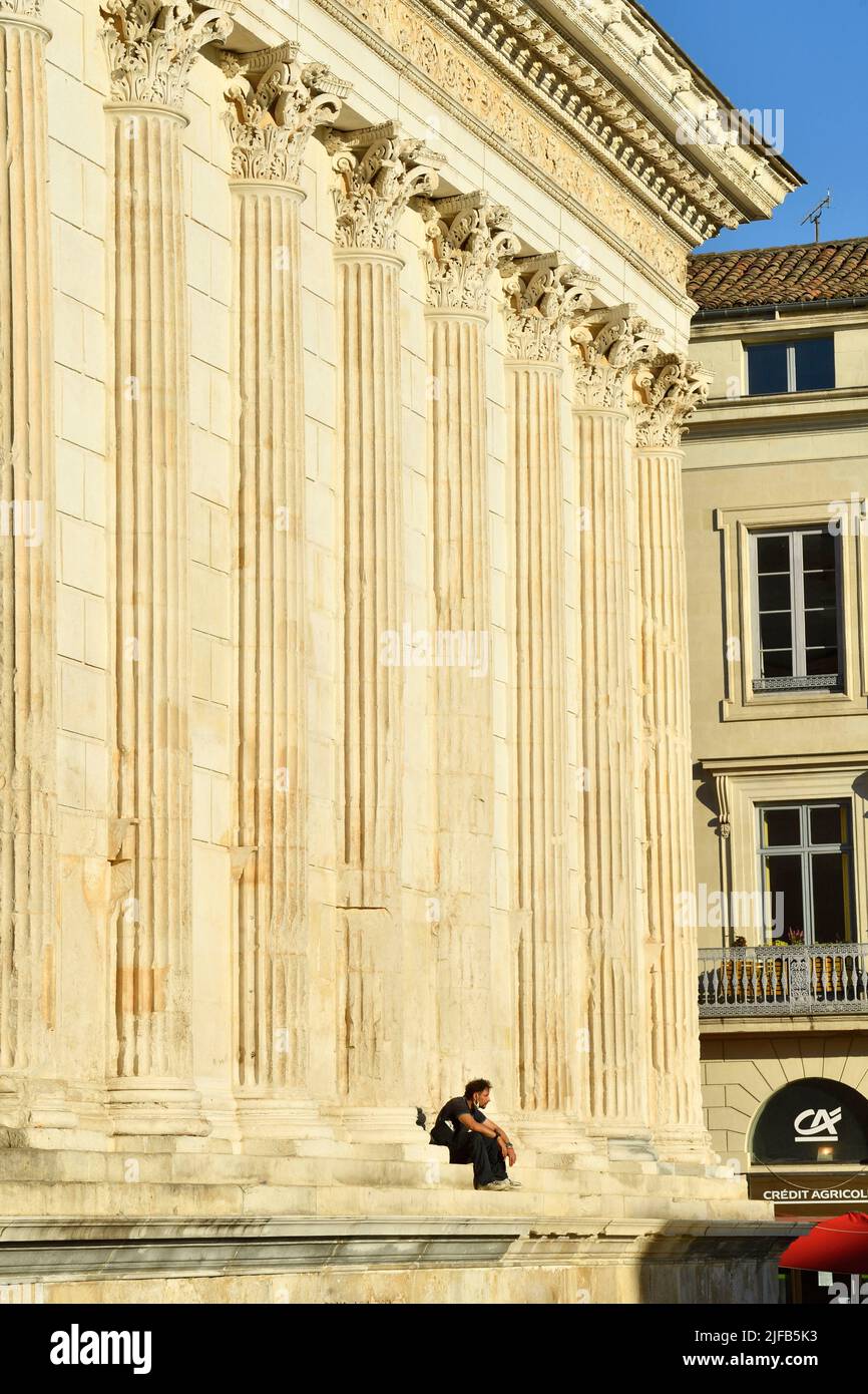 France, Gard, Nimes, Maison Carree, old Roman Temple of the 1st century ...