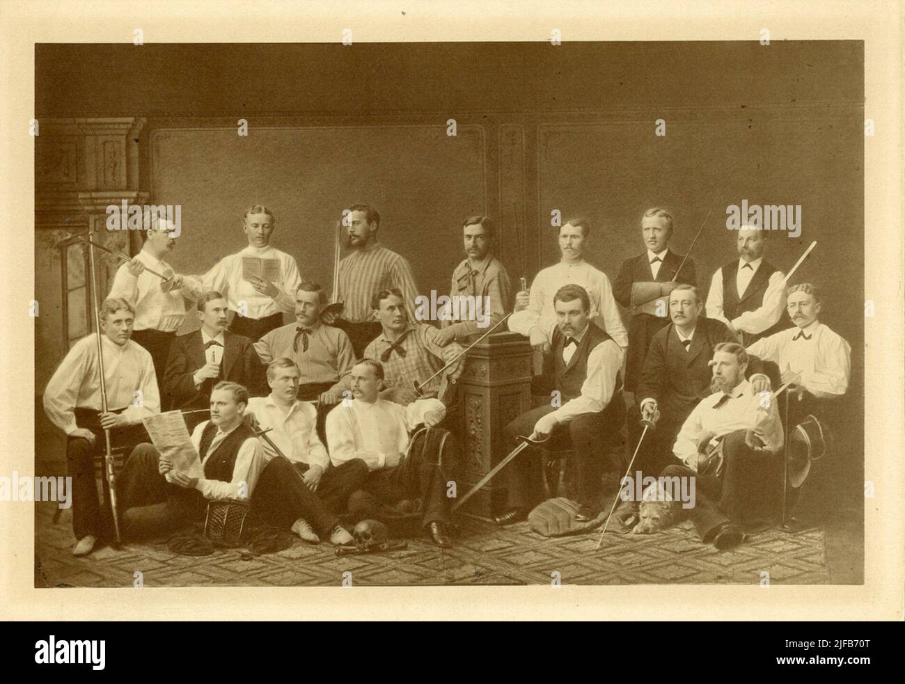 Group portrait, men with fencing equipment Stock Photo - Alamy