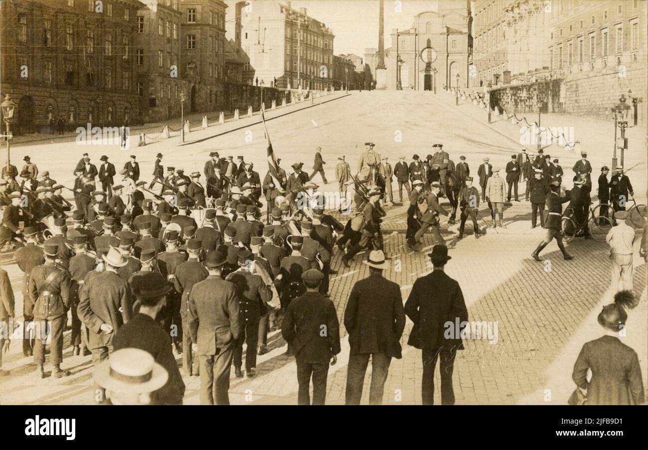 Landstormen's mobilization in 1914, march past Stockholm Castle Stock ...