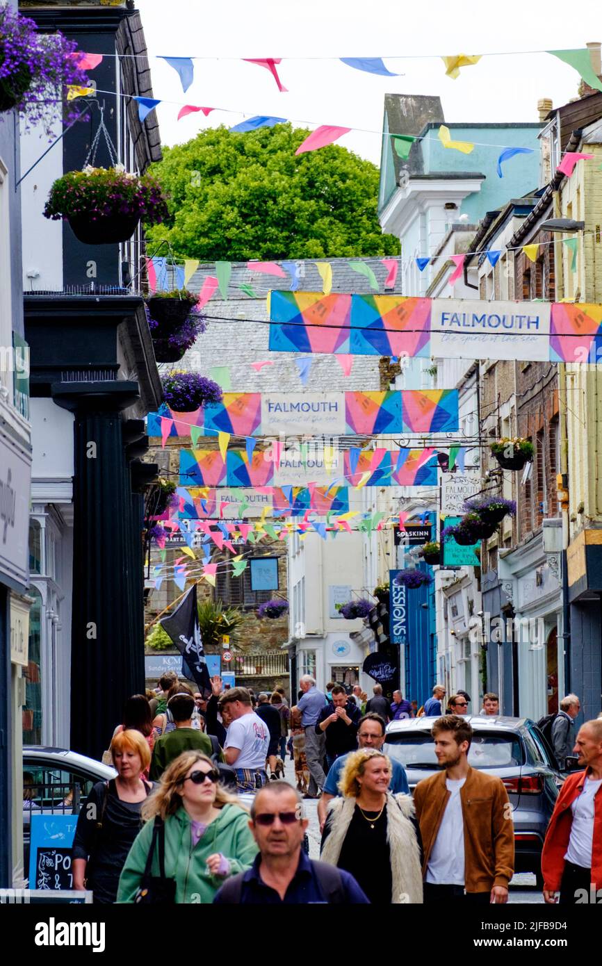 View up Church Street in Falmouth town centre, cornwall UK Stock Photo ...