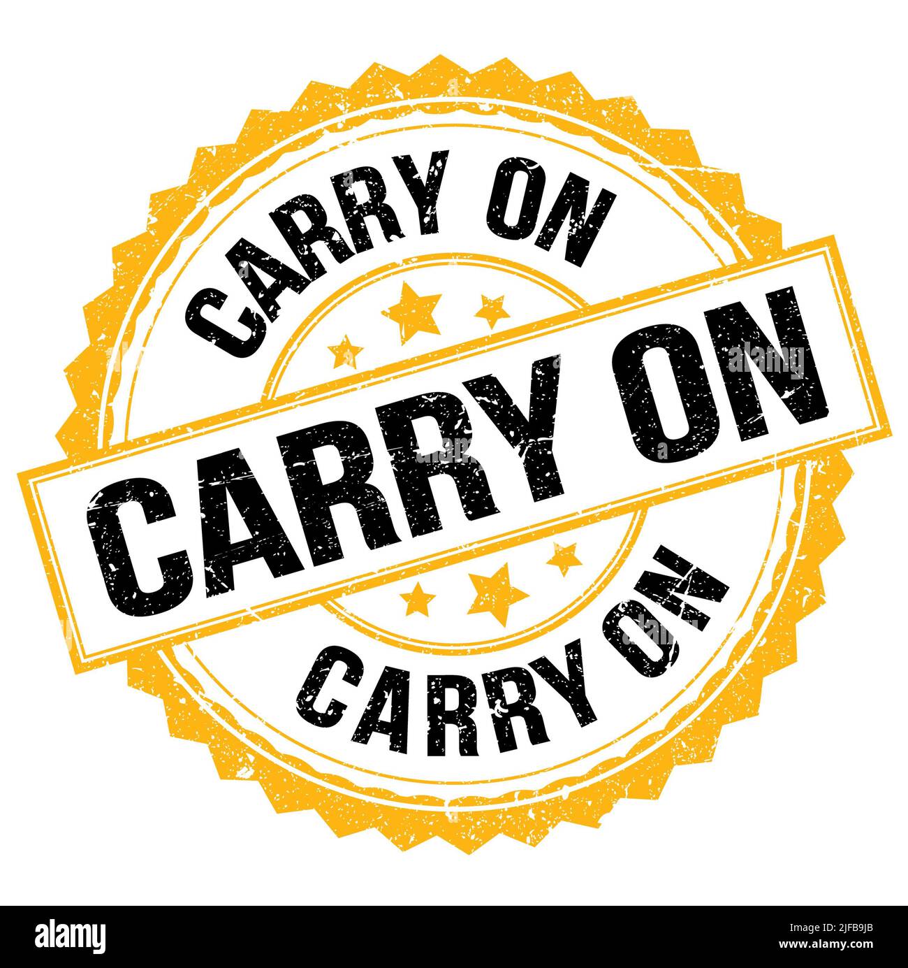 CARRY ON text written on yellow-black round stamp sign Stock Photo - Alamy