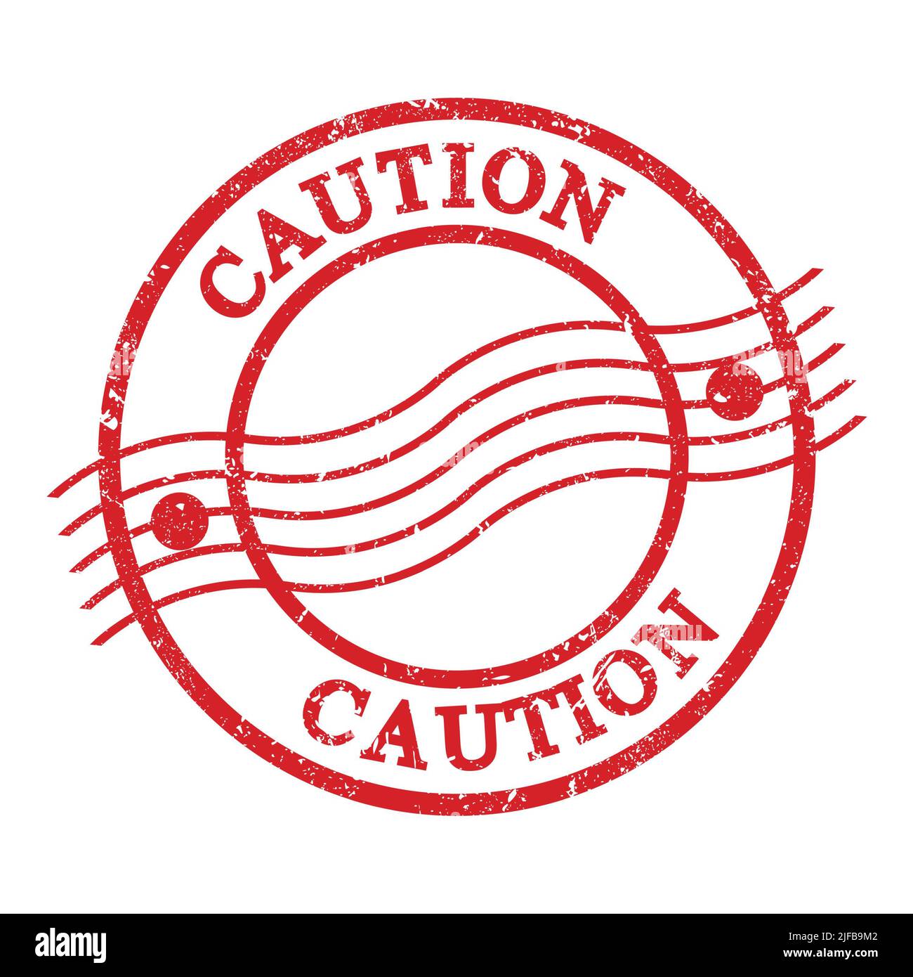 CAUTION, text written on red grungy postal stamp Stock Photo - Alamy