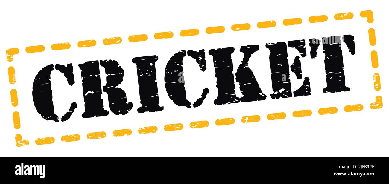 CRICKET text written on yellow-black dash stamp sign Stock Photo - Alamy