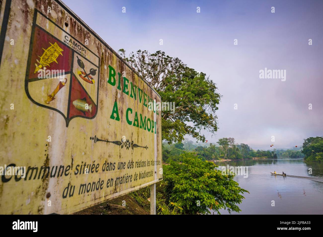 France, French Guiana, Amazonian Park, heart zone, Camopi, welcome sign ...