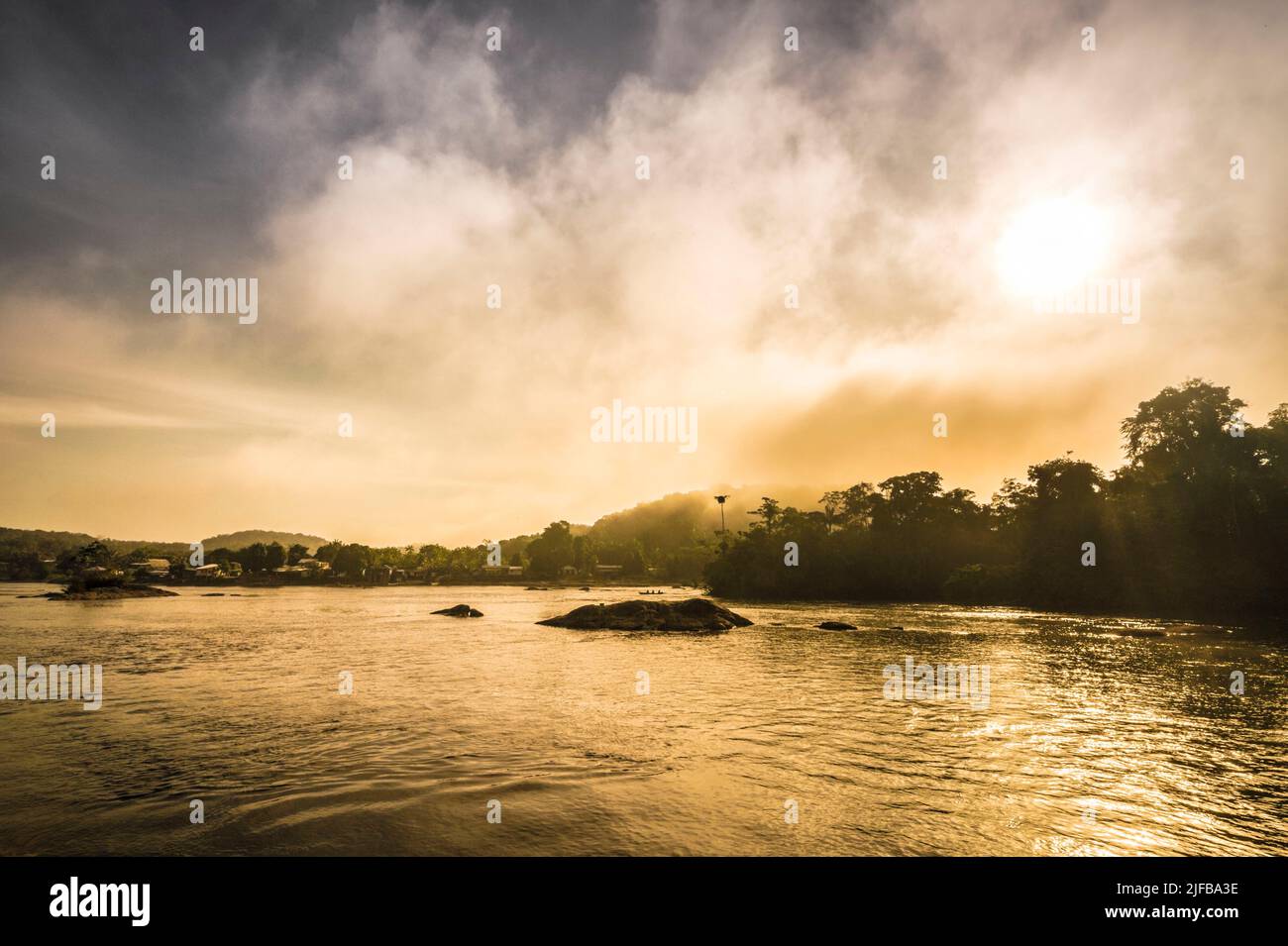 France, French Guiana, Amazonian Park, heart zone, Camopi, sunrise over ...