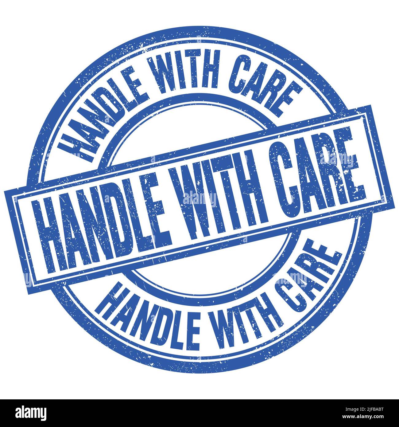 HANDLE WITH CARE text written word on blue round stamp sign Stock Photo ...