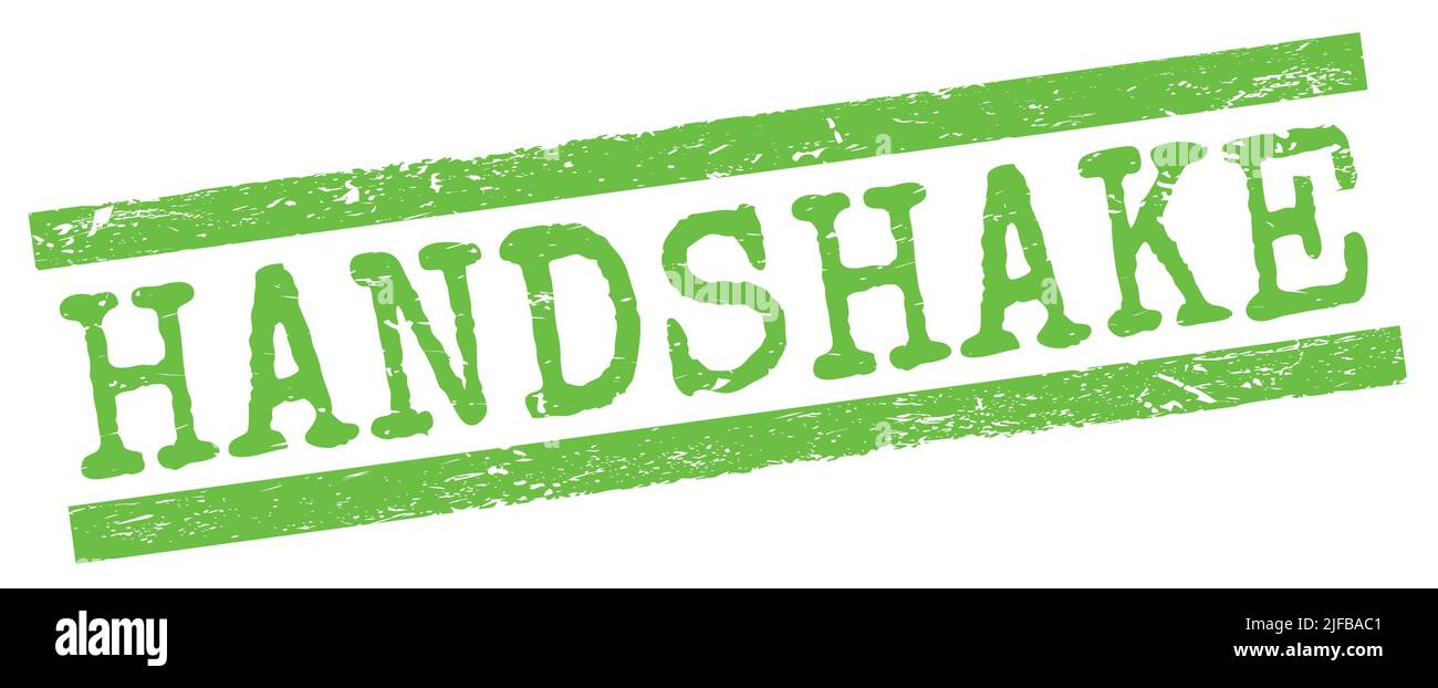 HANDSHAKE text written on green grungy lines stamp sign Stock Photo - Alamy