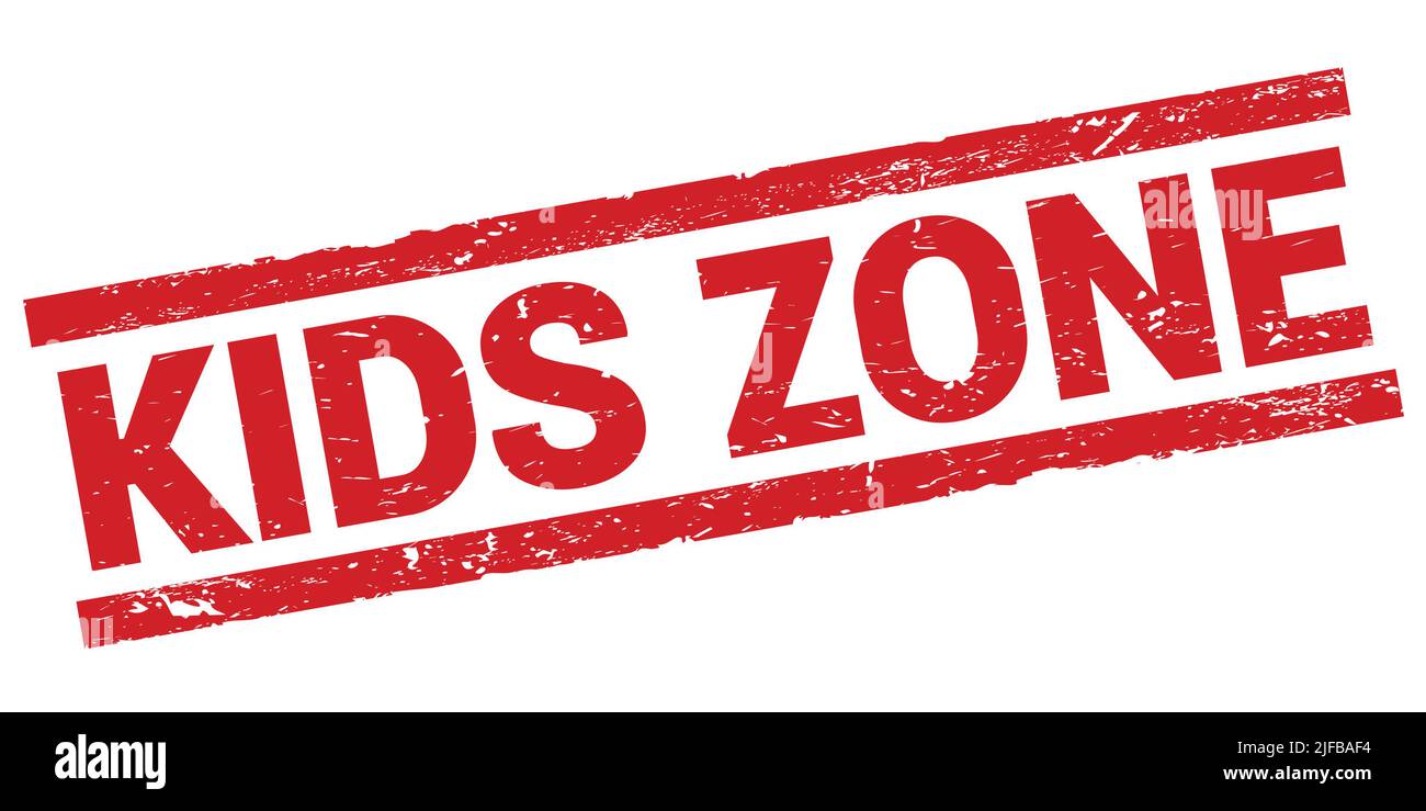 KIDS ZONE text written on red rectangle stamp sign Stock Photo - Alamy