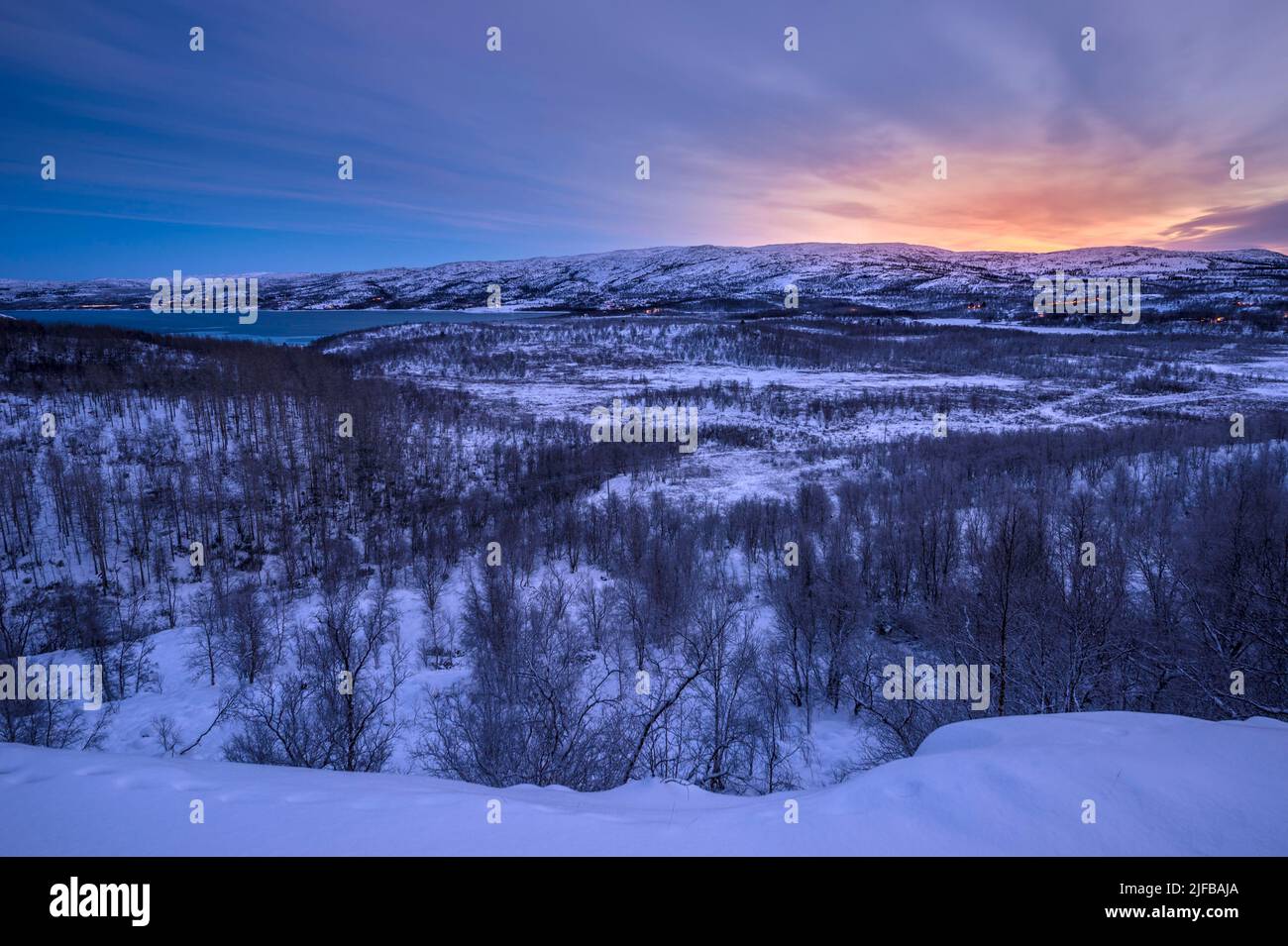 Norway, Lapland, County of Finnmark, on the shores of Munkefjorden and ...