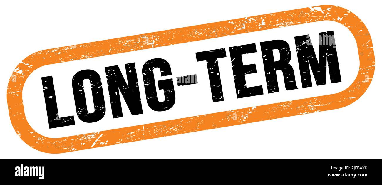 LONG-TERM, text on orange-black rectangle stamp sign Stock Photo - Alamy