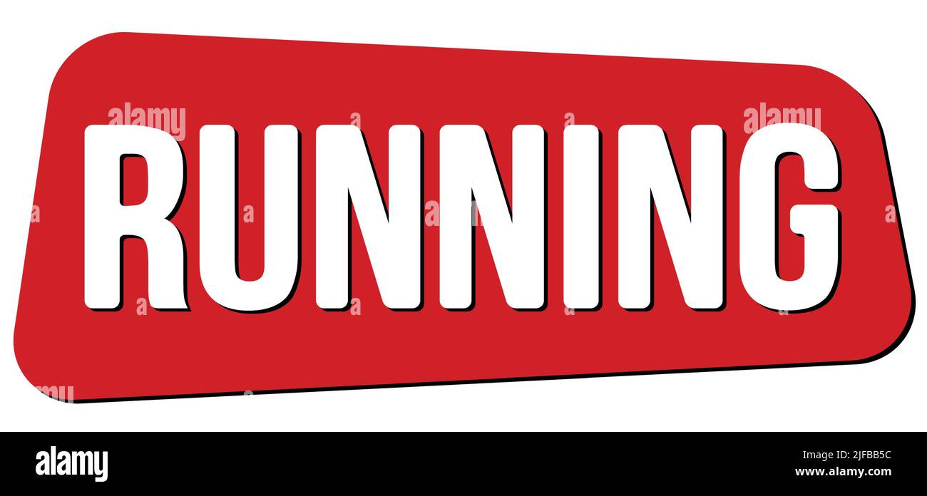 RUNNING text written on red trapeze stamp sign Stock Photo - Alamy