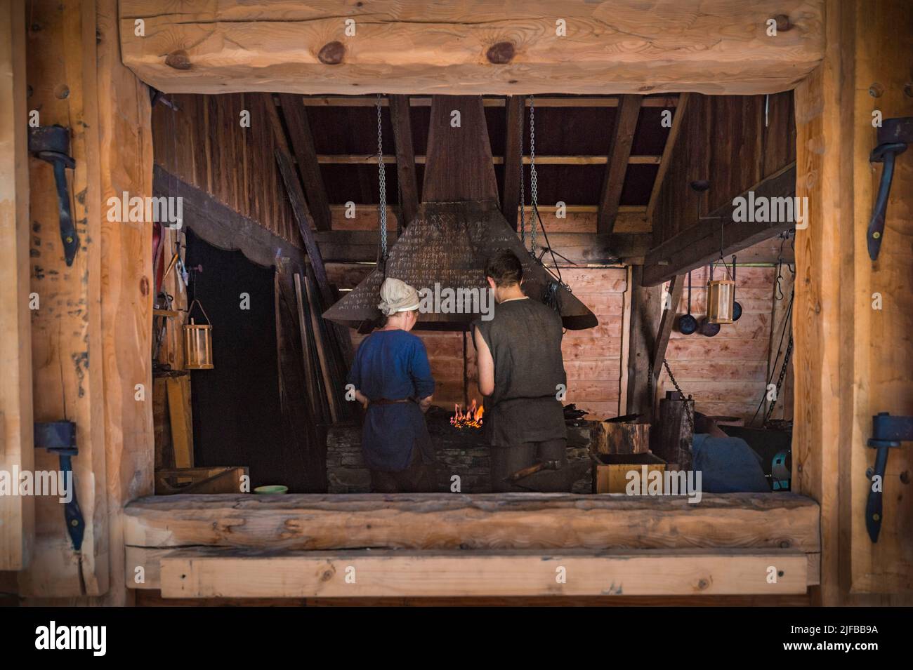 Norway, Vestland County, Naeroyfjord, Aurland, Gudvangen, Viking ...