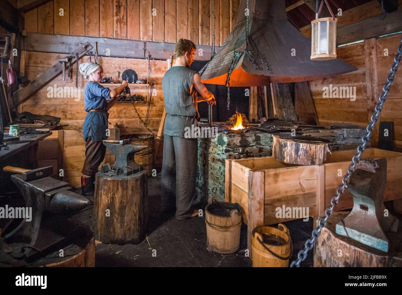 Norway, Vestland County, Naeroyfjord, Aurland, Gudvangen, Viking ...