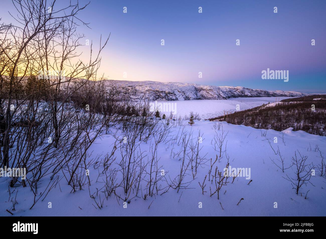 Norway, Lapland, County of Finnmark, Bjornelvdalen, the Langfjorden at ...
