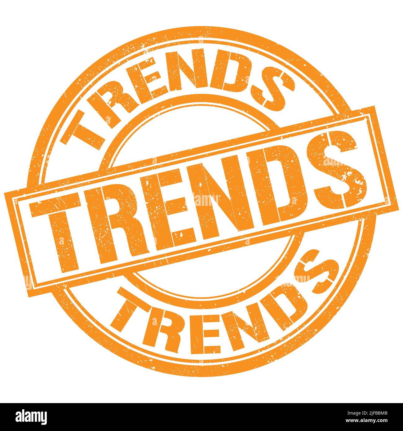TRENDS text written on orange round stamp sign Stock Photo - Alamy