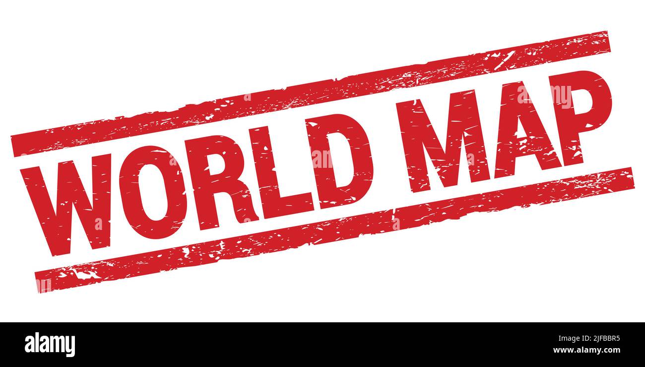 WORLD MAP text written on red rectangle stamp sign Stock Photo - Alamy