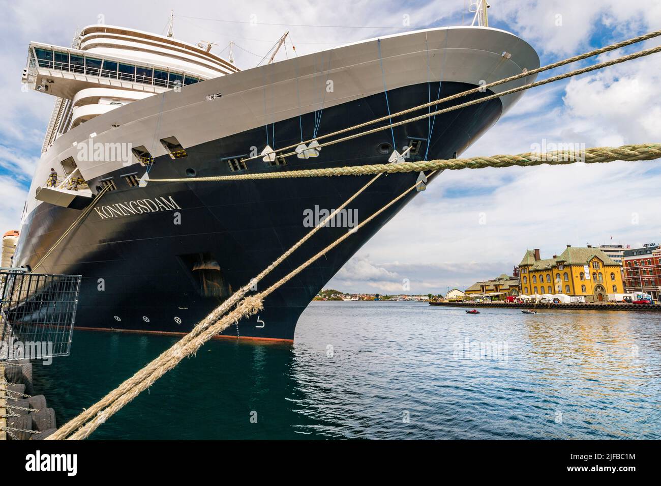 Norway, Rogaland County, Stavanger, gathering of old rigs in front of ...