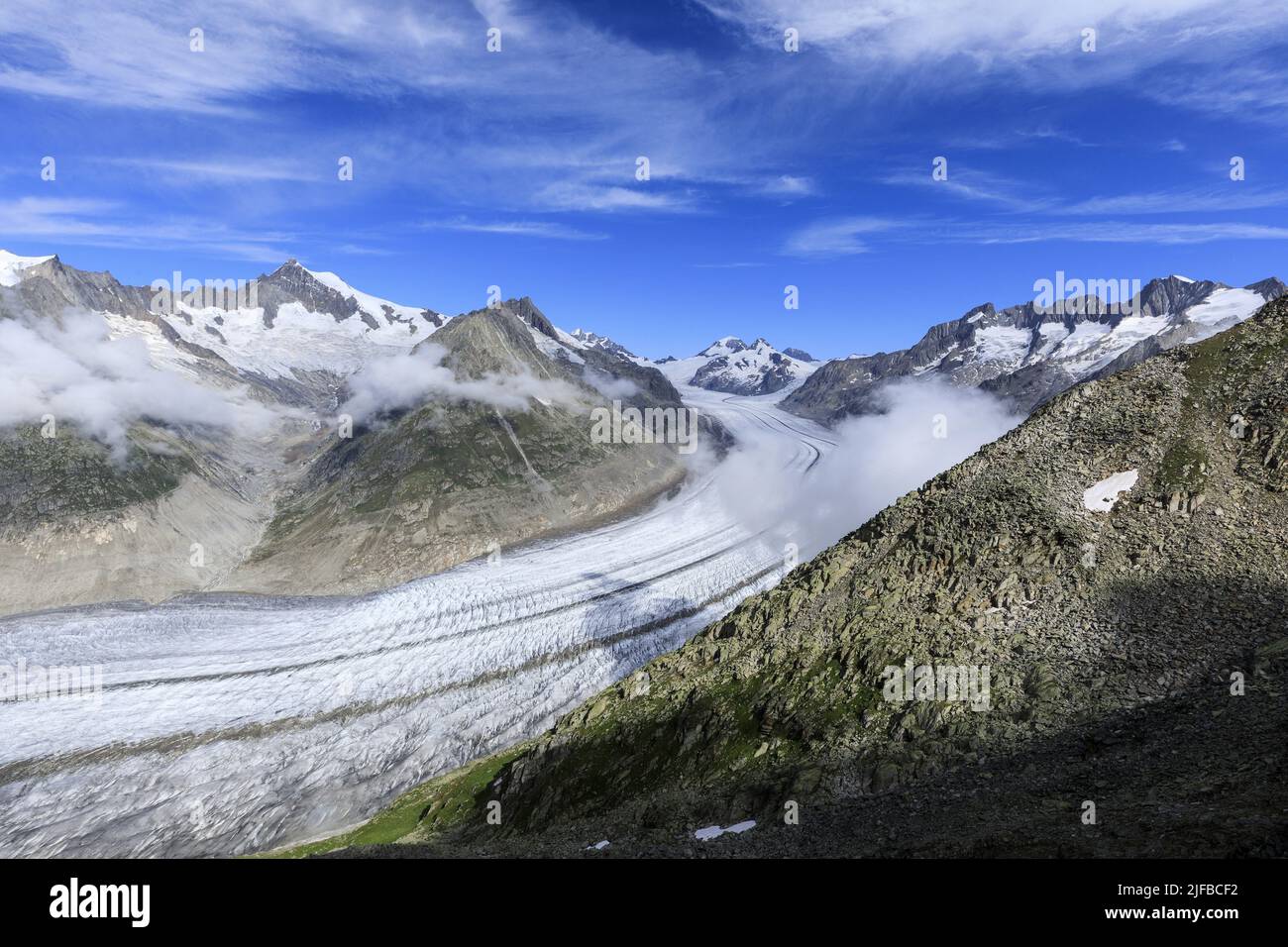 Switzerland, Canton of Valais, Fiesch Fiescheralp, view from Eggishorn ...