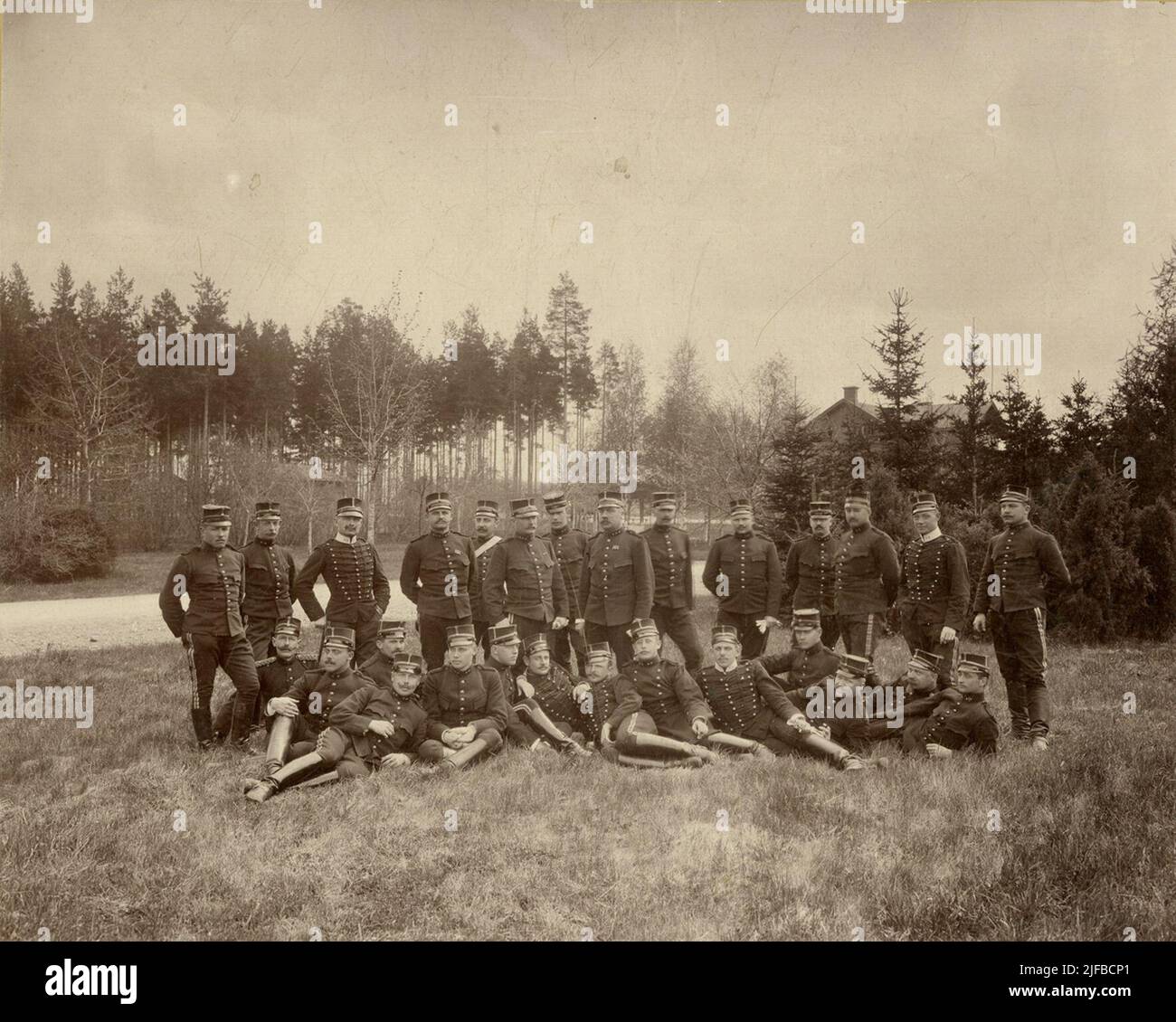 Group portrait of officers at the Subaltern Right School at Marma ...
