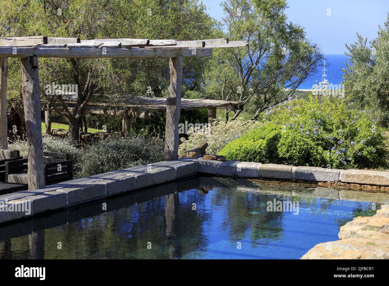 France, Corse du Sud, Domaine de Murtoli, the hamlet, the swimming pool ...
