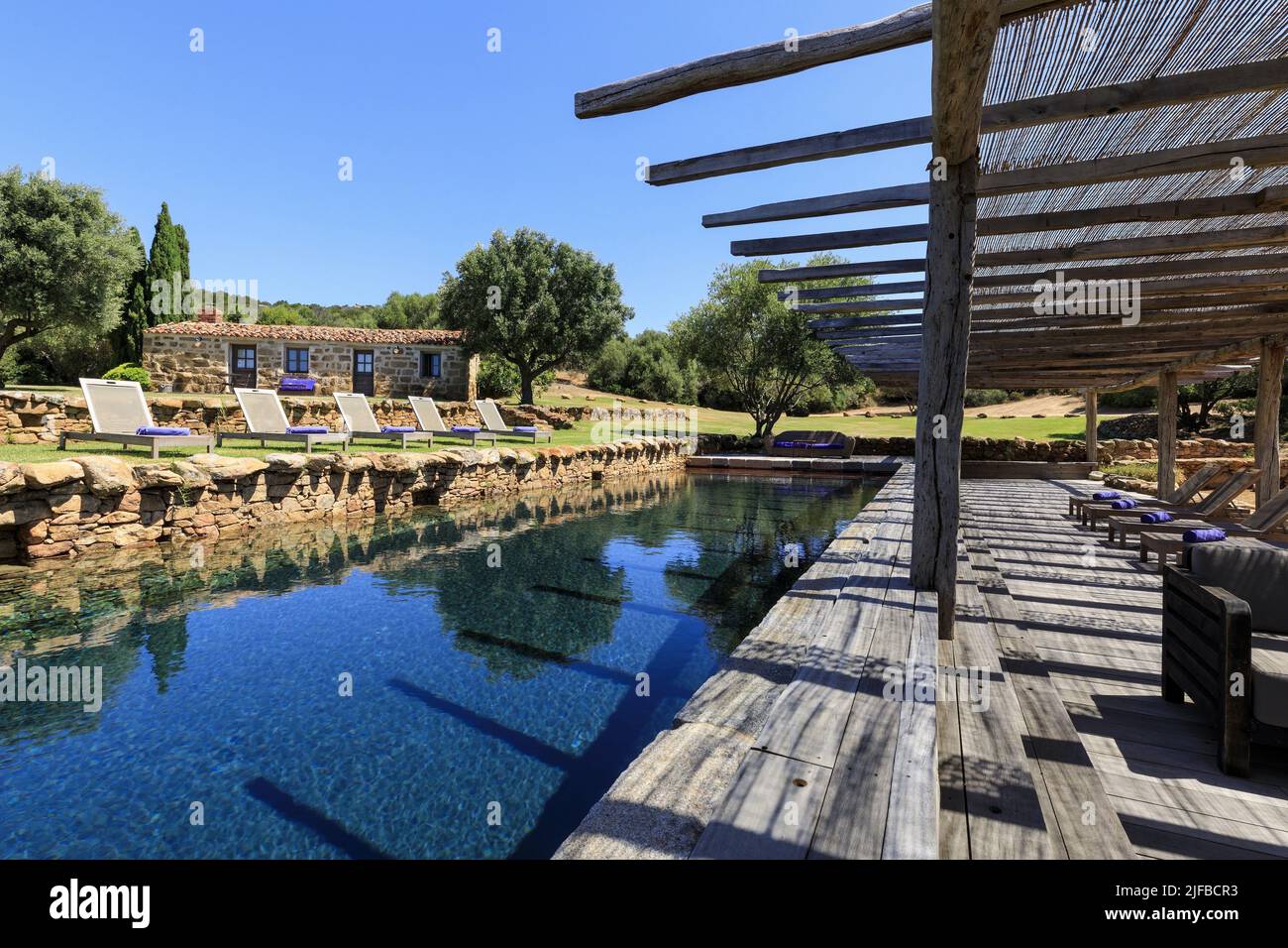 France, Corse du Sud, Domaine de Murtoli, the hamlet, the swimming pool ...
