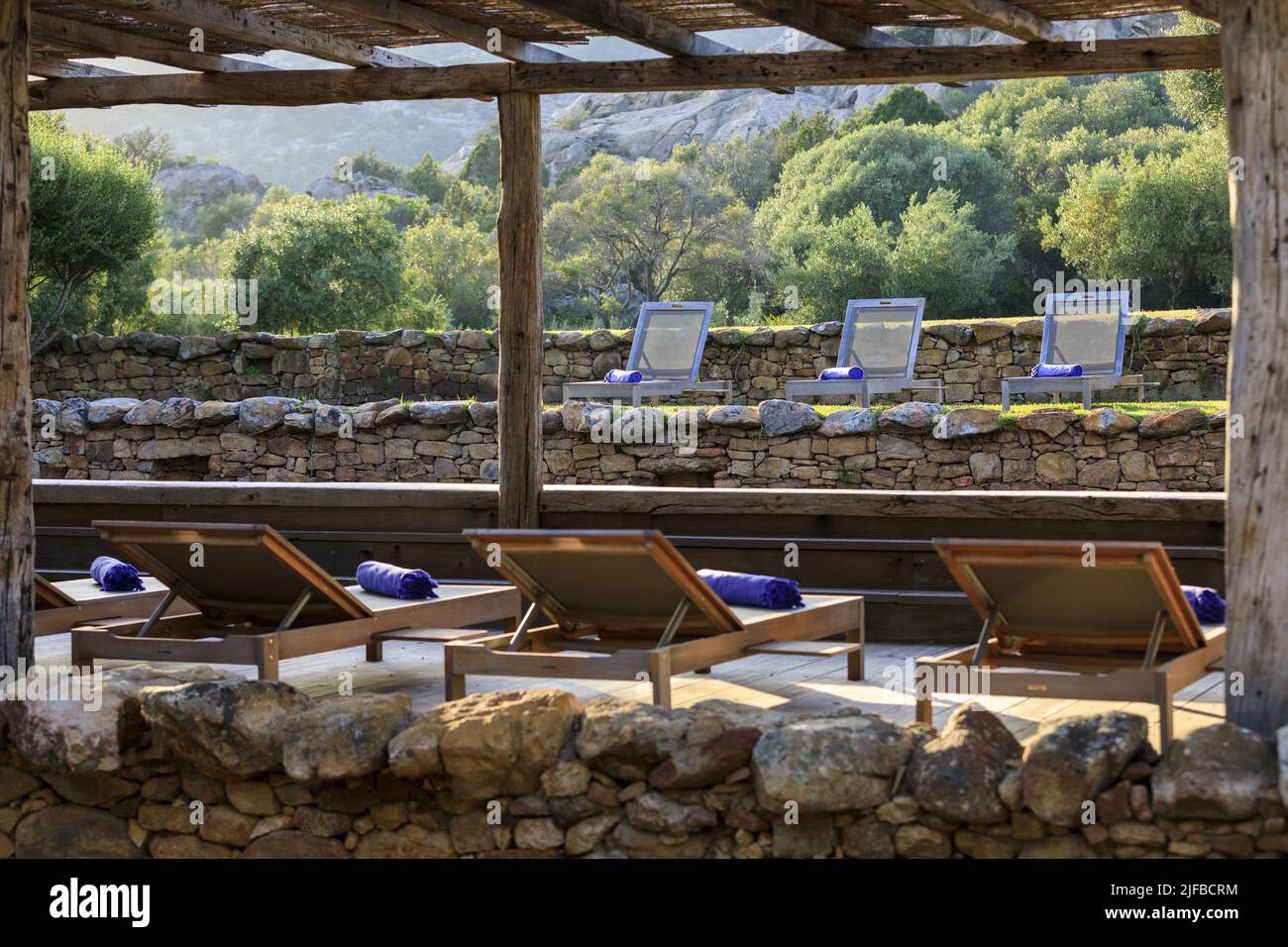 France, Corse du Sud, Domaine de Murtoli, the hamlet, the swimming pool ...