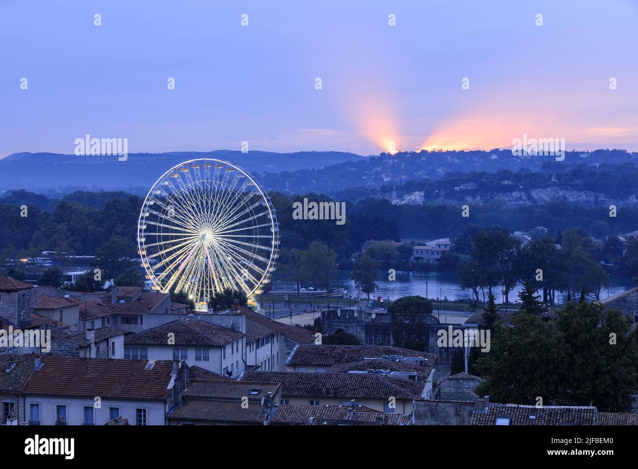 France, Vaucluse, Avignon, the roofs of Avignon, the big wheel, the ...