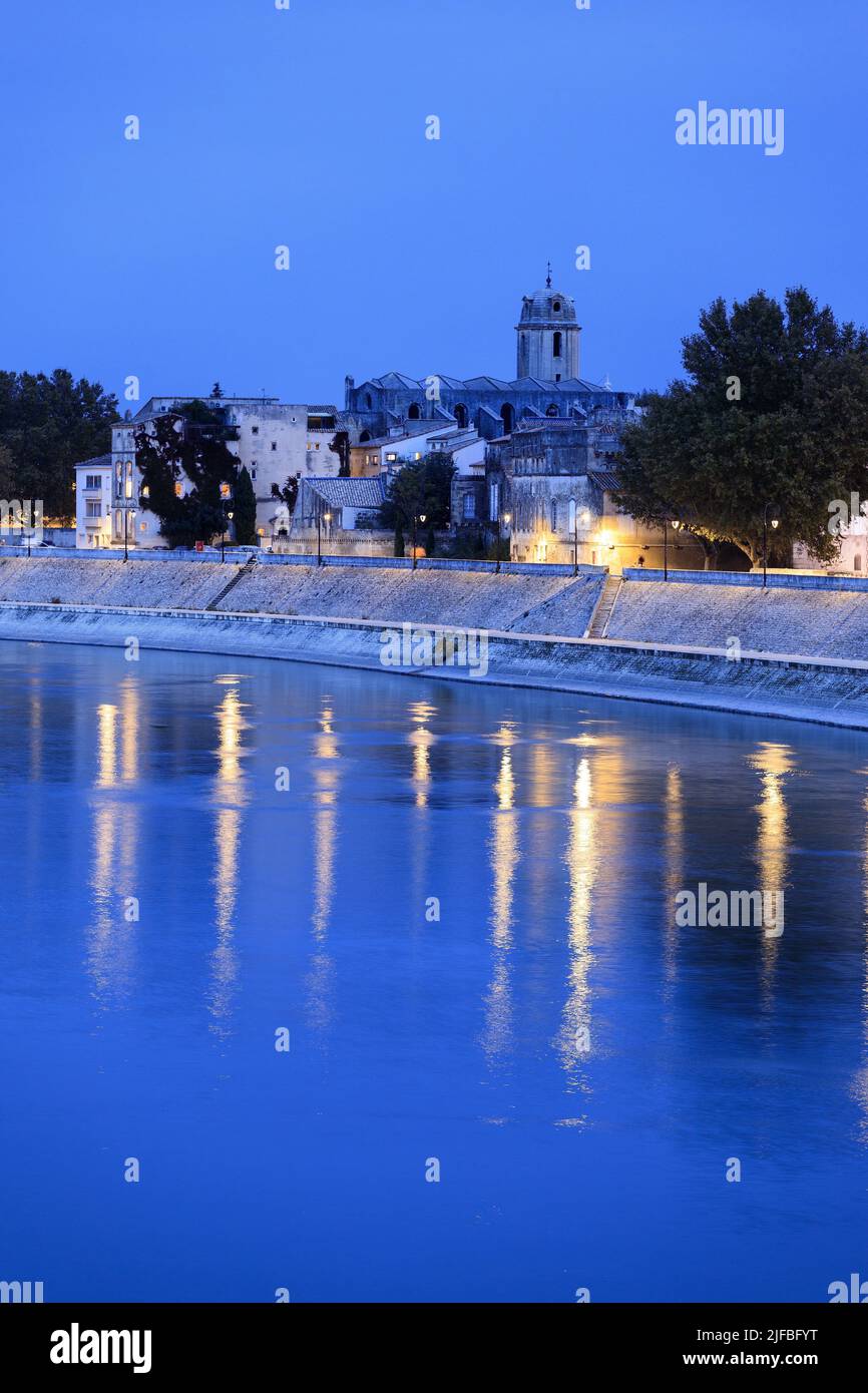 France, Bouches du Rhone, Arles, Quai Marx Dormoy, Le Rhone river ...