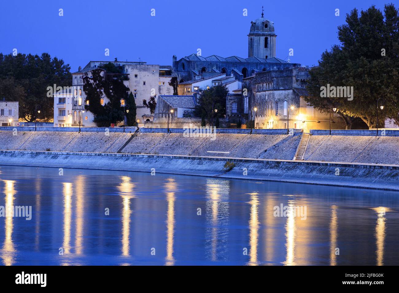 France, Bouches du Rhone, Arles, Quai Marx Dormoy, Le Rhone river ...