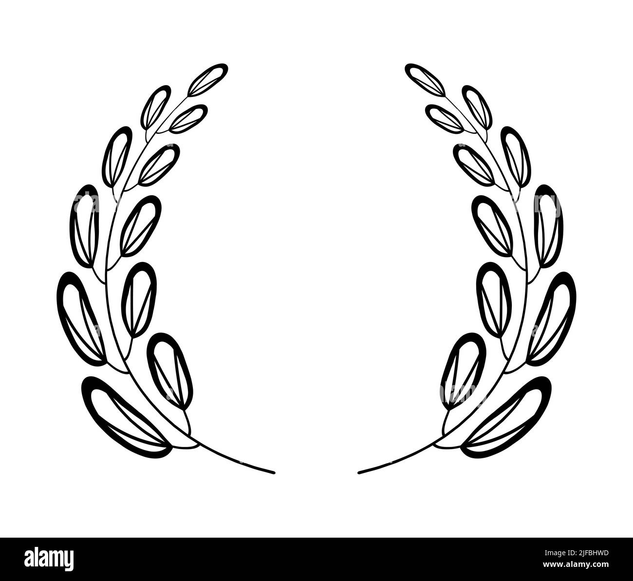 Laurels round border vector in simple line style. Linear circle laurel ...
