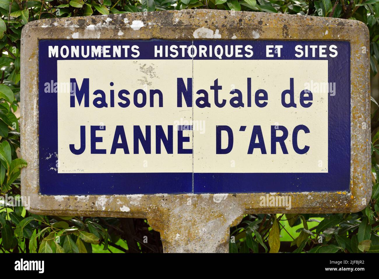 France, Vosges, Domremy la Pucelle, birthplace of Joan of Arc, plaque ...