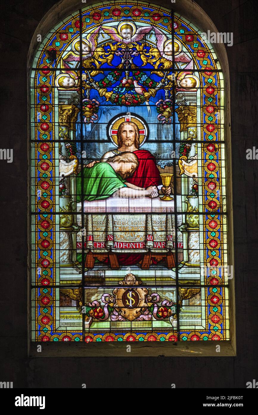 France, Rhone, Givors, Saint-Nicolas church, stained glass windows by ...